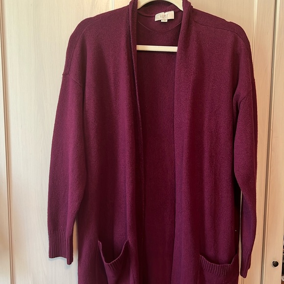 LOFT | Sweaters | Loft Outlet Long Burgundy Sweater With Front Pockets ...